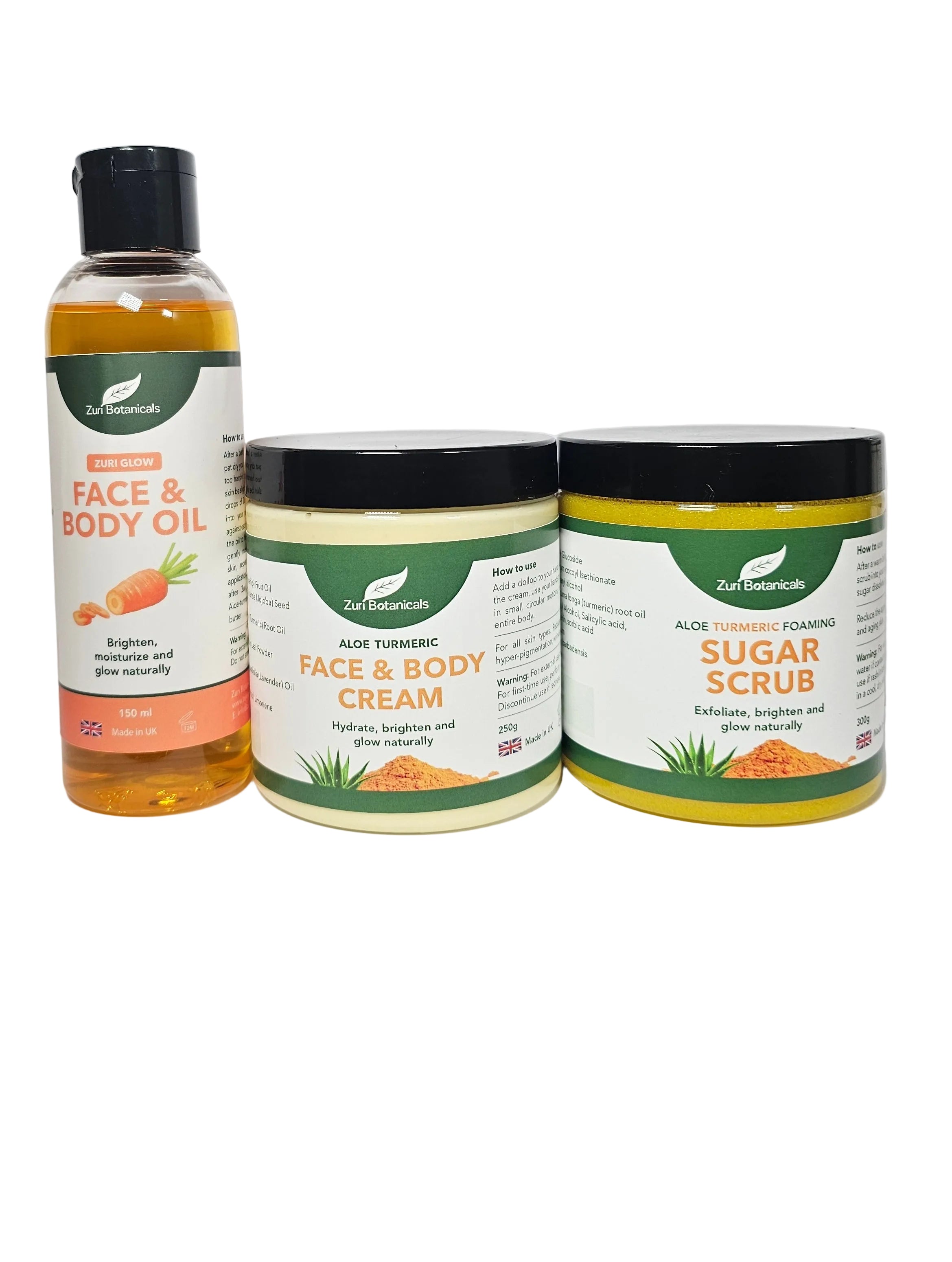 Zuri Glow Set - Glow oil, Sugar Scrub and Face and Body Cream – Zuri ...